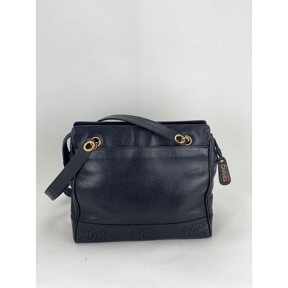 CHANEL | Bags | Chanel Vintage Black Caviar Leather Cc Zip Tote ...